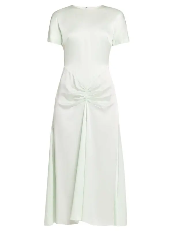 Victoria Beckham Gathered Waist Satin Midi Dress - Aloe
