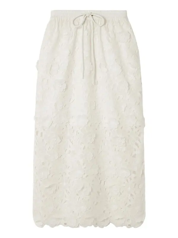 Zimmermann Patience Broderie Anglaise Cotton Midi Skirt - Ivory