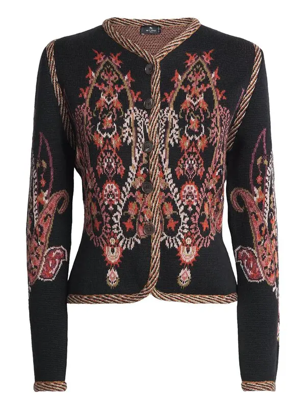 Etro Wool-blend Jacquard Cardigan - Black