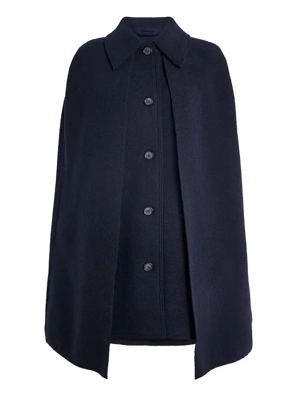 TOTEME Wool Bouclé Collared Cape Coat - Navy
