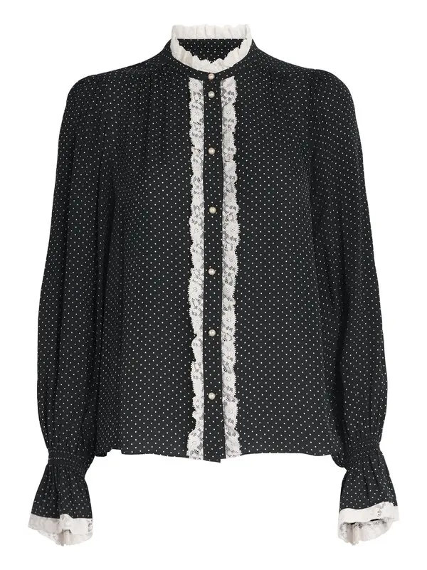 ME+EM Lace-trim Polka Dot Blouse - Black