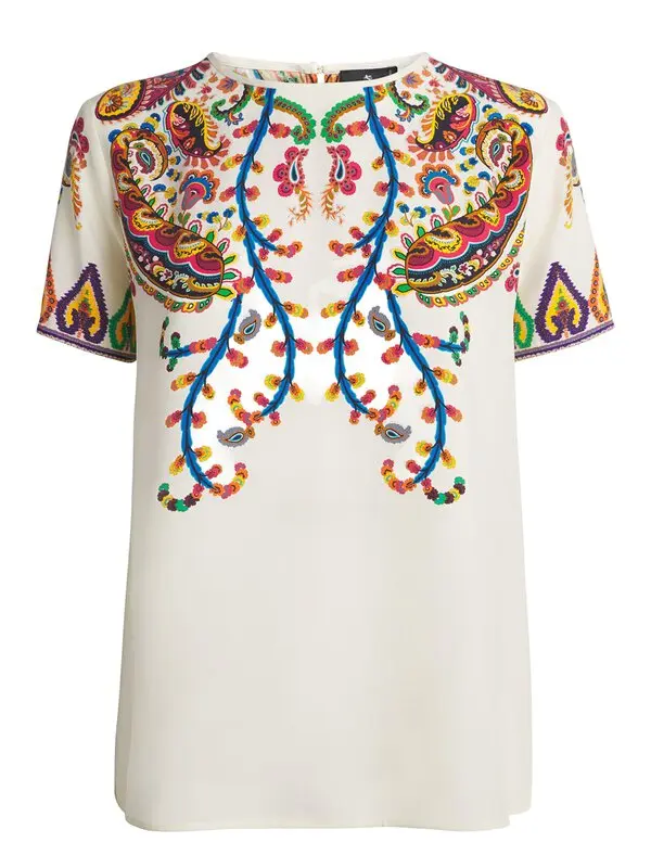 Etro Silk Paisley Print Short Sleeve Blouse - Ivory