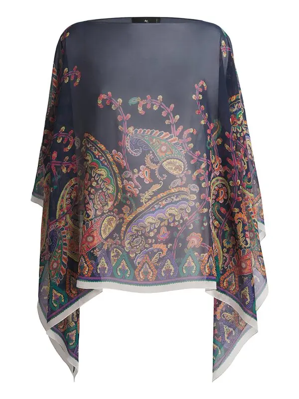 Etro Silk Paisley Cape Blouse - Black