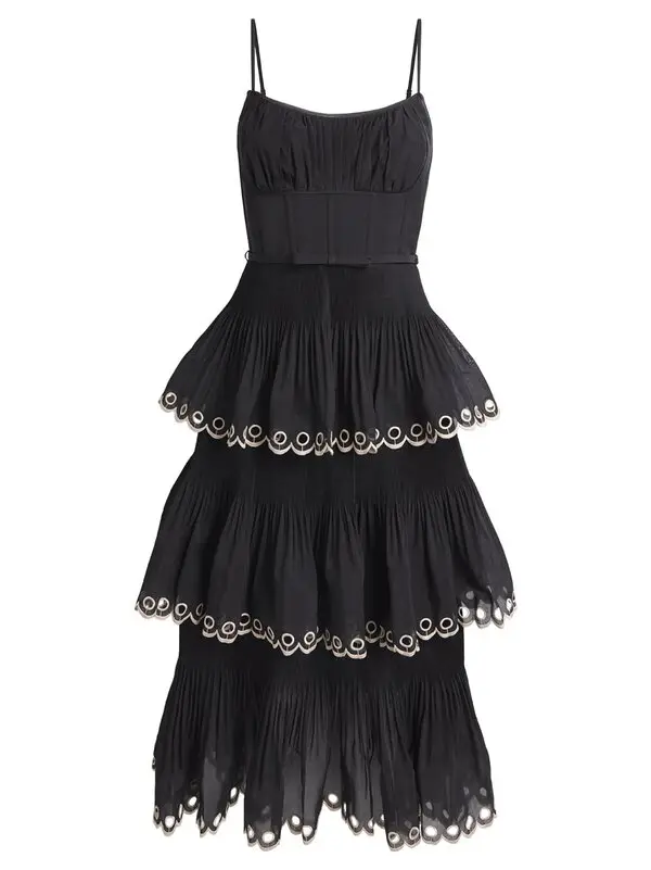 Zimmermann Georgette Tiered Midi Dress - Black
