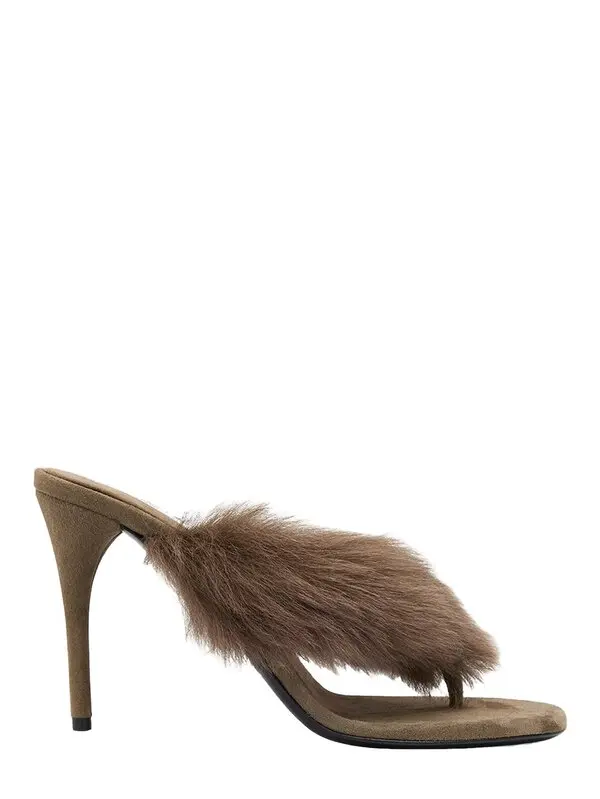 Alaïa 90mm Shearling And Leather Thong Sandals - Taupe
