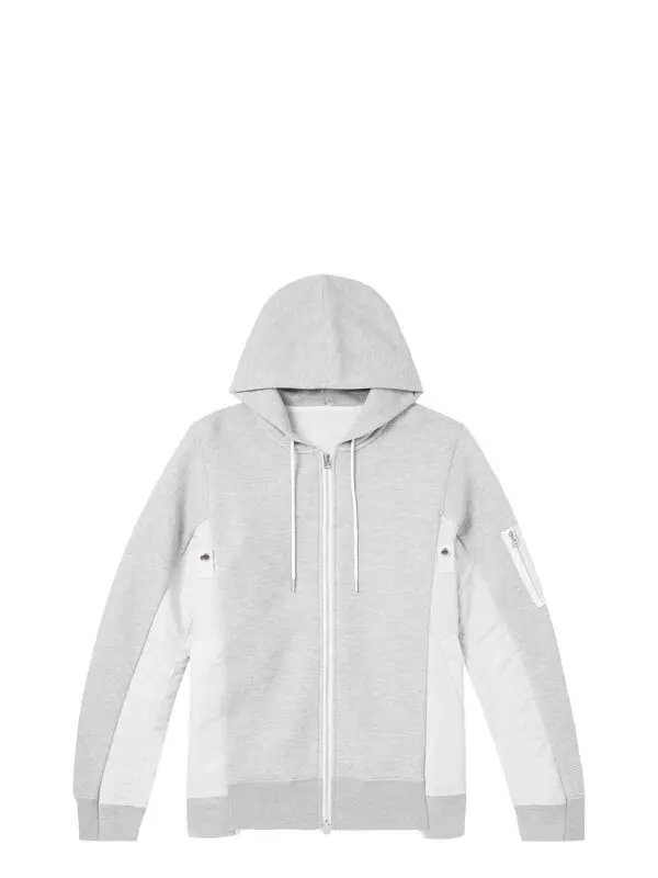 Sacai Ma-1 Nylon-trimmed Cotton-blend Jersey Zip-up Hoodie - Gray