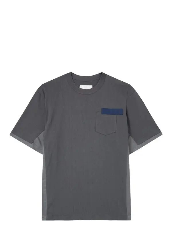 Sacai Appliquéd Shell-trimmed Cotton-jersey T-shirt - Gray