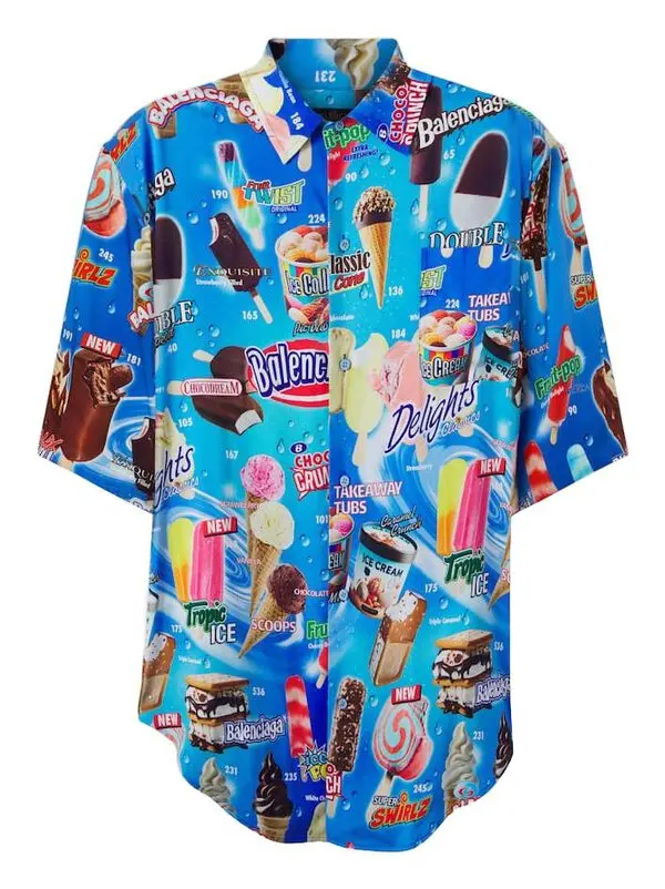 Balenciaga Printed Satin Shirt - Blue