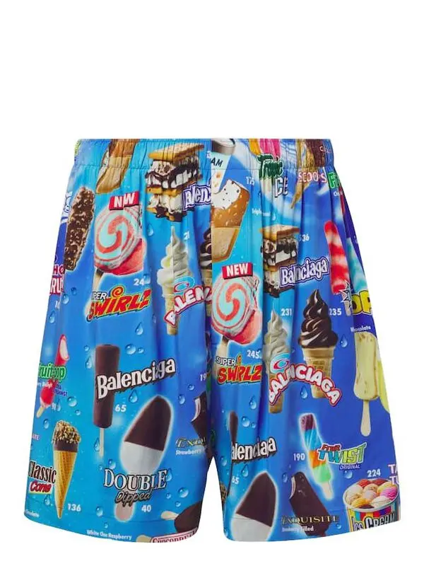 Balenciaga Printed Satin Shorts - Blue