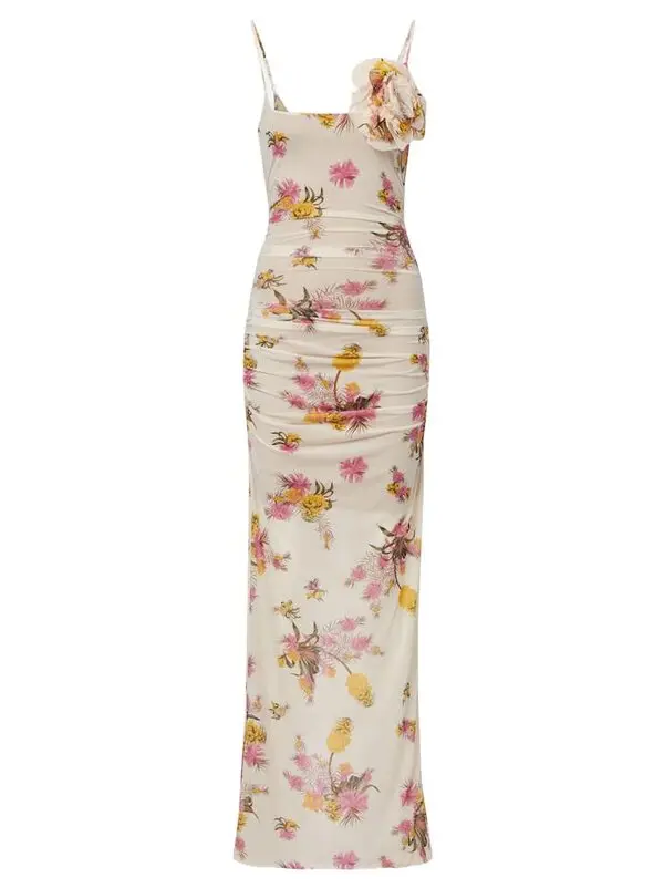 Blumarine Floral-applique Floral Jersey Maxi Dress - Neutrals
