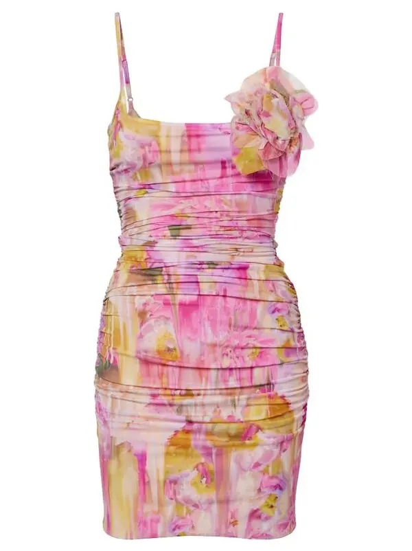Blumarine Floral-applique Printed Minidress - Pink