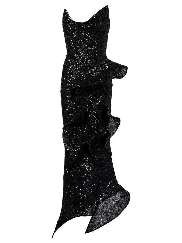 Maticevski Thistle Wave Ruffled Sequined Gown - Black