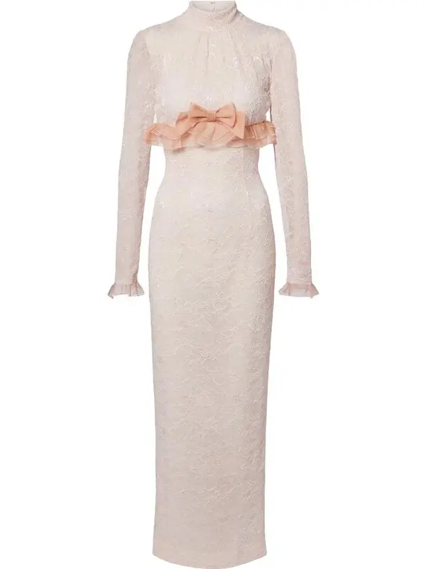 Alessandra Rich Bow-detail Lace Gown - Pink