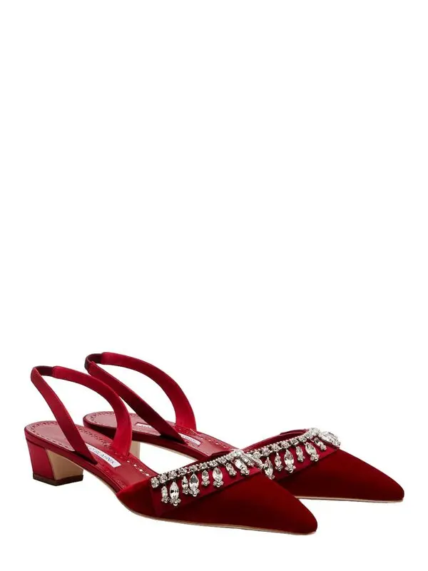 Manolo Blahnik Bequila 30 Embellished Velvet Slingback Pumps - Red