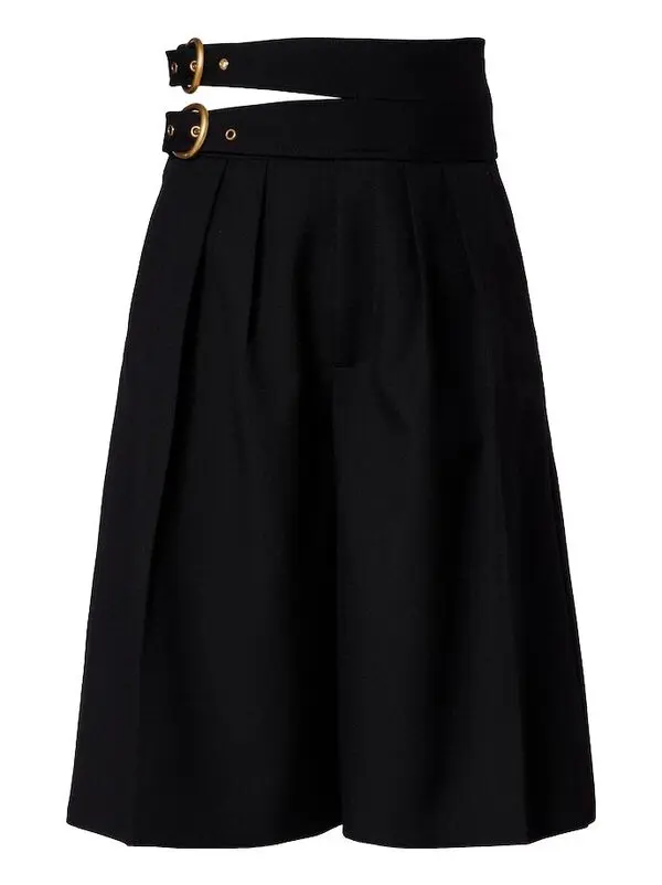 Chloé Virgin Wool Belted Shorts - Black