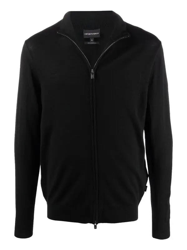 Emporio Armani Wool Zipped Cardigan - Black