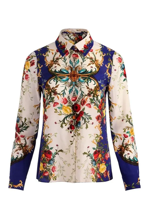 Alice + Olivia Printed Silk Shirt - Blue