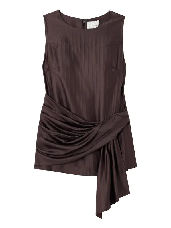 Loulou De Saison Draped Paneled Satin Top - Brown