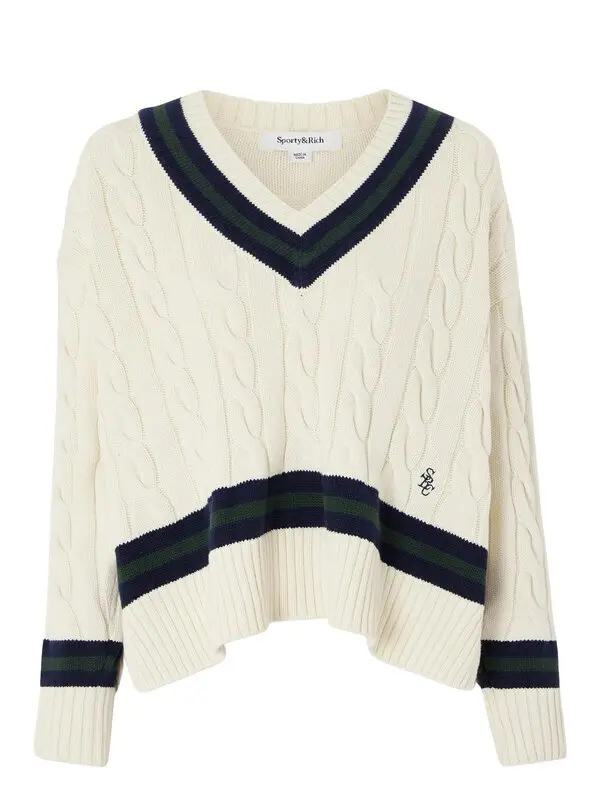 SPORTY & RICH Striped Cable-knit Cotton Sweater - Neutrals