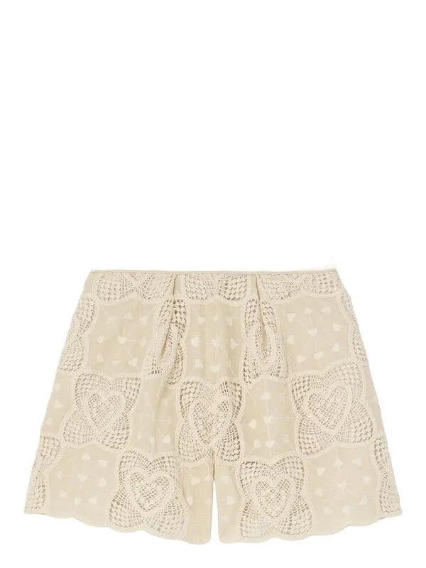 Zimmermann Wanderlust Crocheted Embroidered Cotton-blend Shorts - Cream