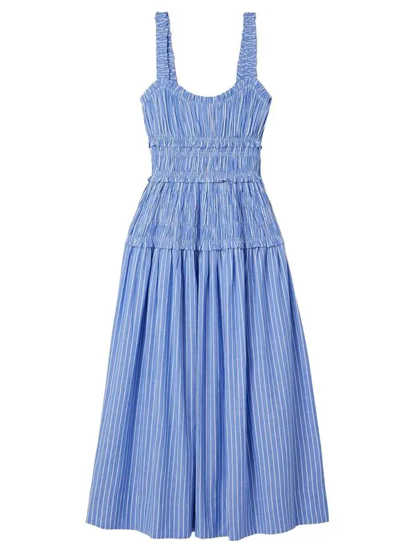 DÔEN Marianne Striped Cotton-poplin Midi Dress - Blue