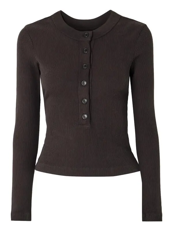 Citizens Of Humanity Varra Ribbed Henley Top - Brown
