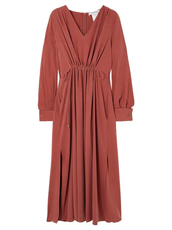 Max Mara Gathe Silk Midi Dress - Red
