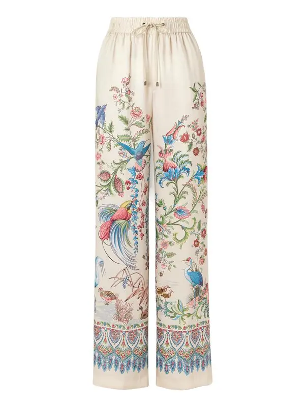 Etro Printed Satin-twill Wide-leg Pants - White