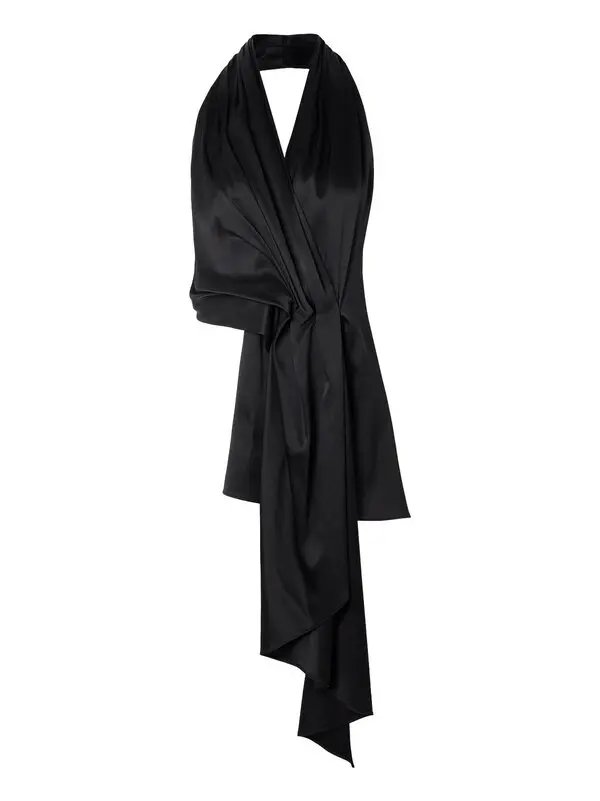 HEIRLOME Barbara Gathered Draped Silk-satin Halterneck Blouse - Black