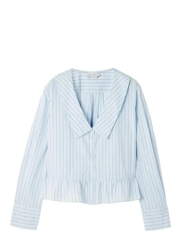 DEIJI STUDIOS Sweep Ruffled Striped Cotton-poplin Shirt - Blue
