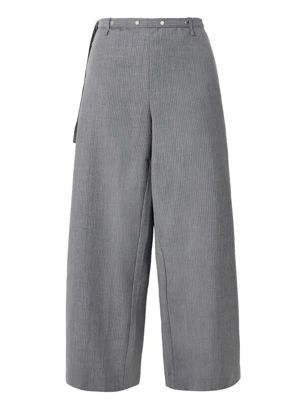 DEIJI STUDIOS Belted Pinstriped Wool Pants - Gray