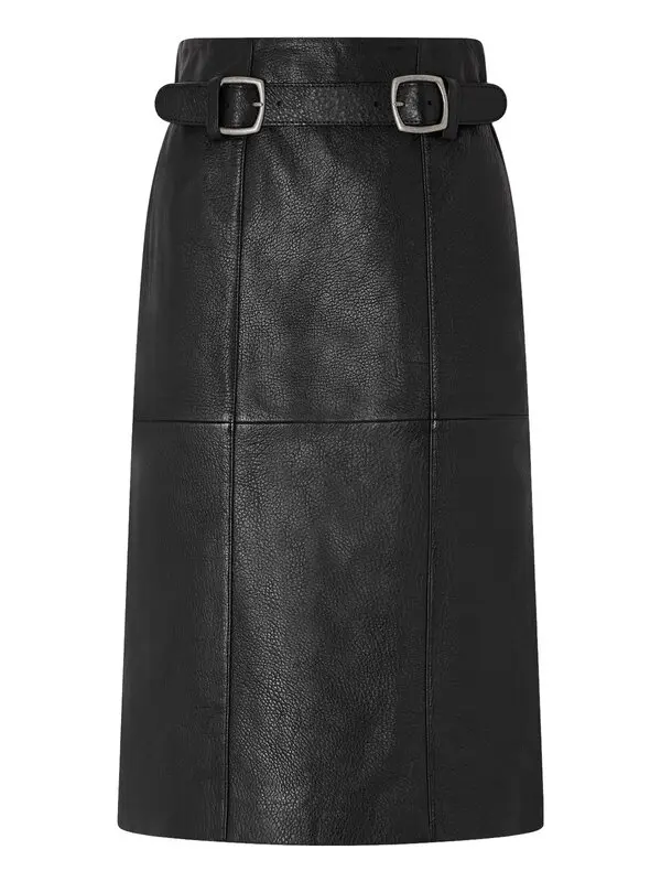 Sea Gwen Belted Paneled Textured-leather Midi Skirt - Black