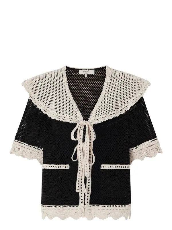 Sea Kendall Crocheted Cotton Blouse - Black