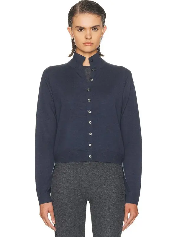 LESET James Mock Neck Cardigan - Marine Melange