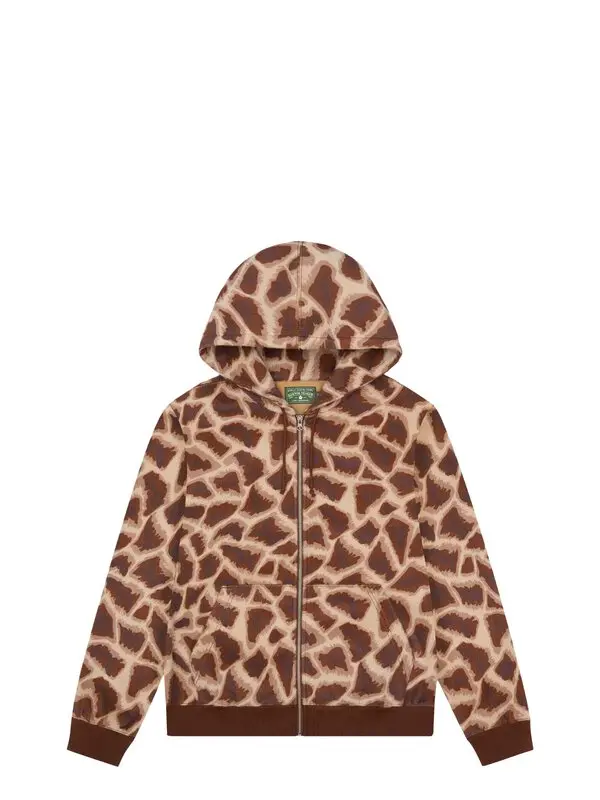 DENIM TEARS Giraffe Print Faux Fur Hoodie - Brown