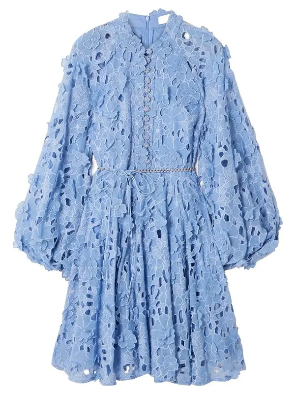 Zimmermann Patience Appliquéd Broderie Anglaise Cotton Mini Dress - Blue
