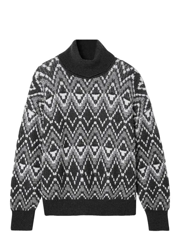 Varley Ida Fair Isle Knitted Turtleneck Sweater - Gray