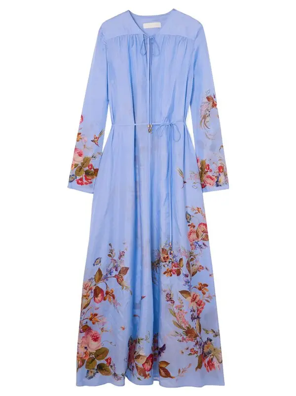 Zimmermann Patience Gathered Floral-print Silk Maxi Dress - Blue