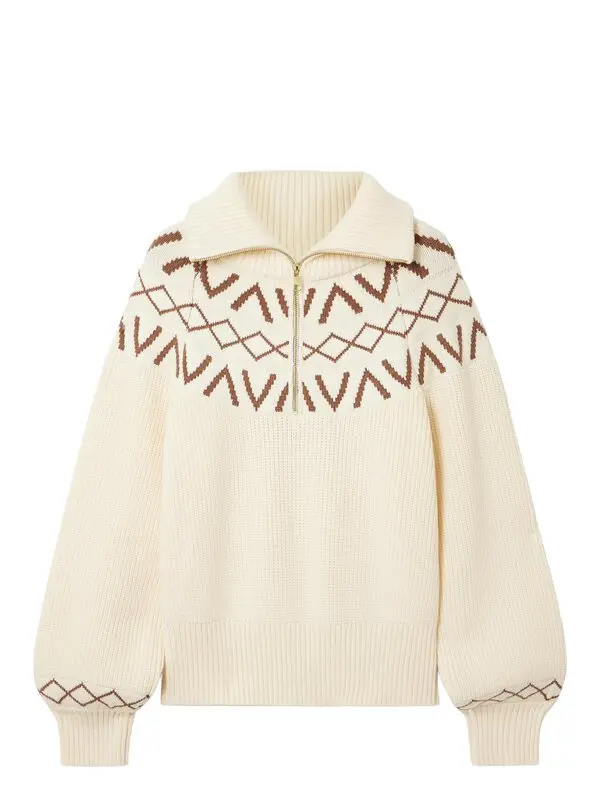 Varley Sigrid Fair Isle Knitted Half-zip Sweater - Neutrals
