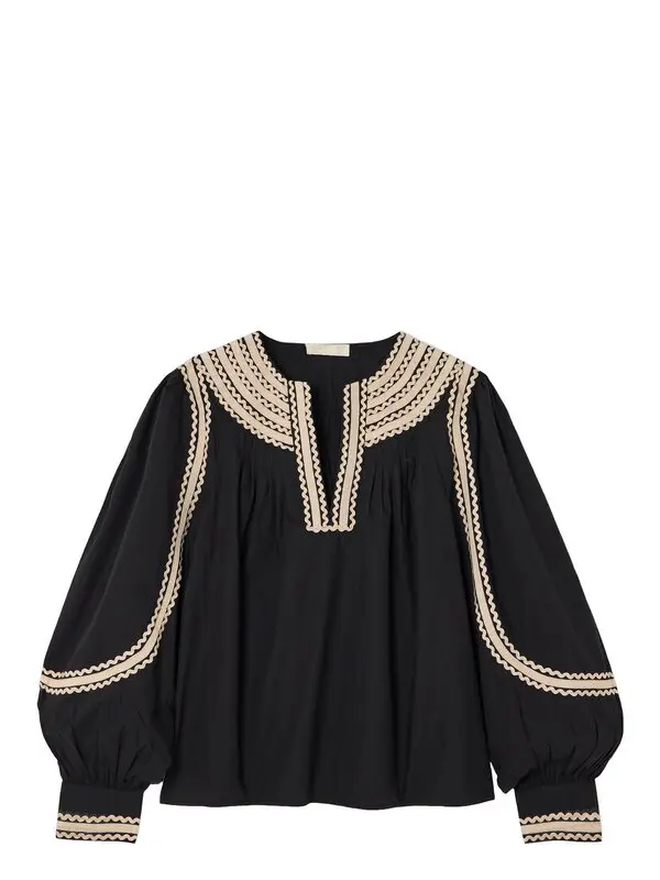 Ulla Johnson Laurenza Ricrac And Grosgrain-trimmed Cotton-poplin Blouse - Black