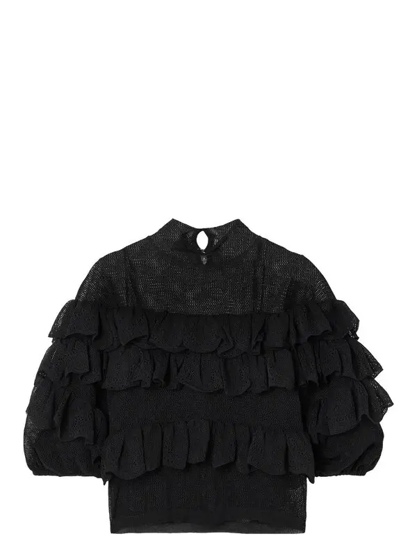 Ulla Johnson Corinna Ruffled Tiered Point D'esprit And Chantilly Lace Blouse - Black