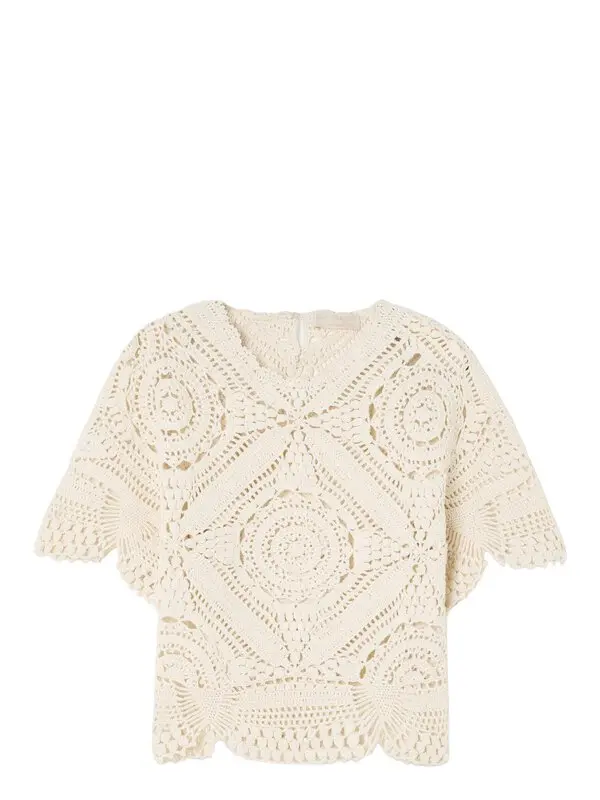 Ulla Johnson Maddalena Scalloped Crocheted Cotton Blouse - Cream