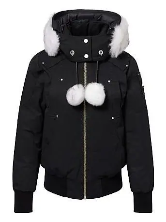 Moose Knuckles Debbie Detachable-hood Cotton-blend Bomber Jacket - Blk W/nat Sh