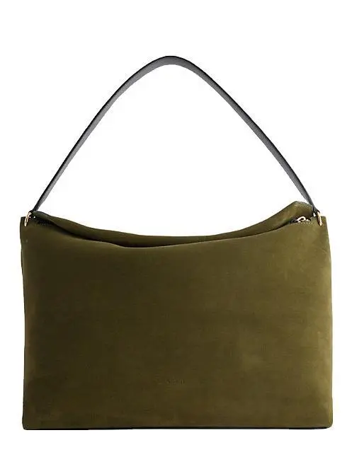 WANDLER Penelope Suede Tote Bag - Olive Suede / Black