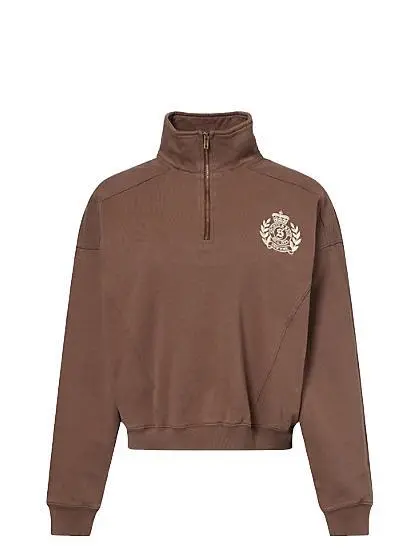 SPORTY & RICH Farm Crest Embroidered-logo Cotton Sweatshirt - Chocolate