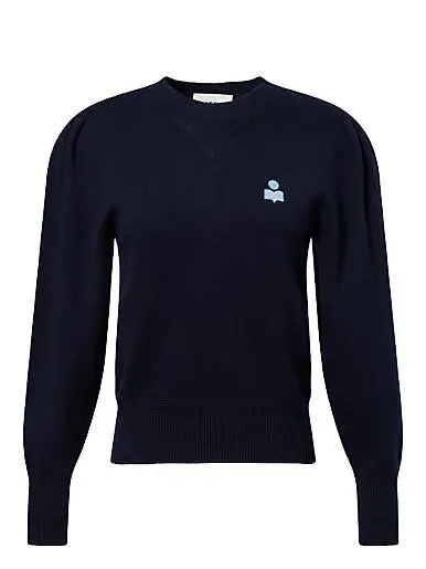 Isabel Marant Kelaya Emblem Cotton And Wool-blend Jumper - Midnight/dusky Blue