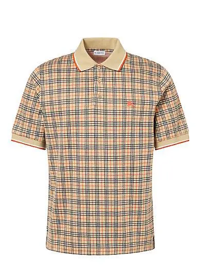 Burberry Pelham Check Knit Polo Shirt - Sand Ip Check