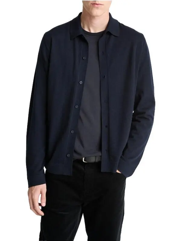 Vince Featherweight Merino Wool-cashmere Sweater Shirt - Blue