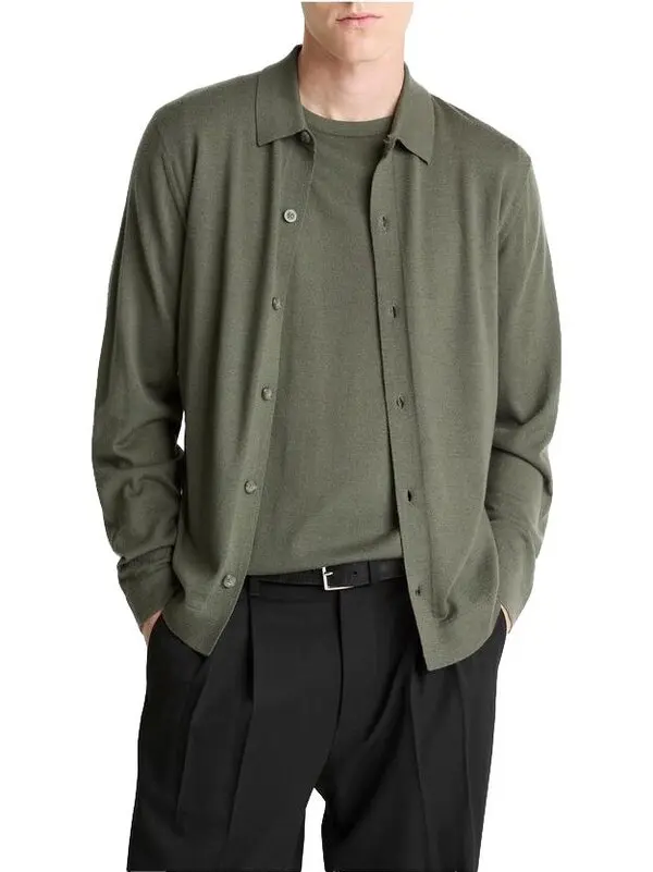 Vince Featherweight Merino Wool-cashmere Sweater Shirt - Natural