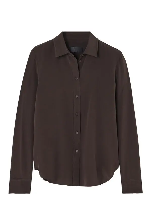 NILI LOTAN Gaia Silk Crepe De Chine Shirt - Brown